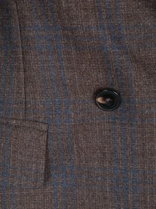 JACOB COHЁN Cropped Double-breasted Blazer In Tartan Fabric With Peak Lapels