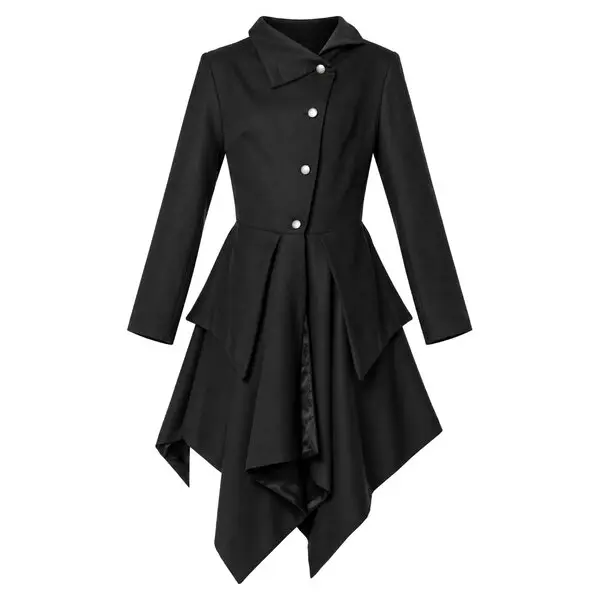 METAMORPHOZA Woolen Asymmetric Long Coat With Statet Pockets - Black