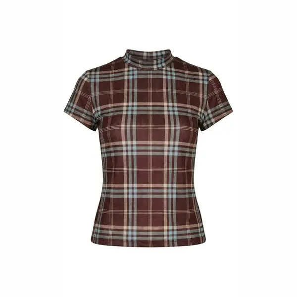ANOTHER GIRL Blue Checkered Mesh High Neck Top