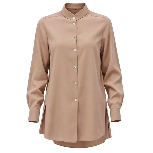 HUMANS & LAND Beige Long Korean Cupro Shirt