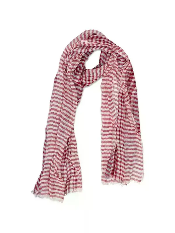 LA ROSE Striped Frayed-edge Scarf