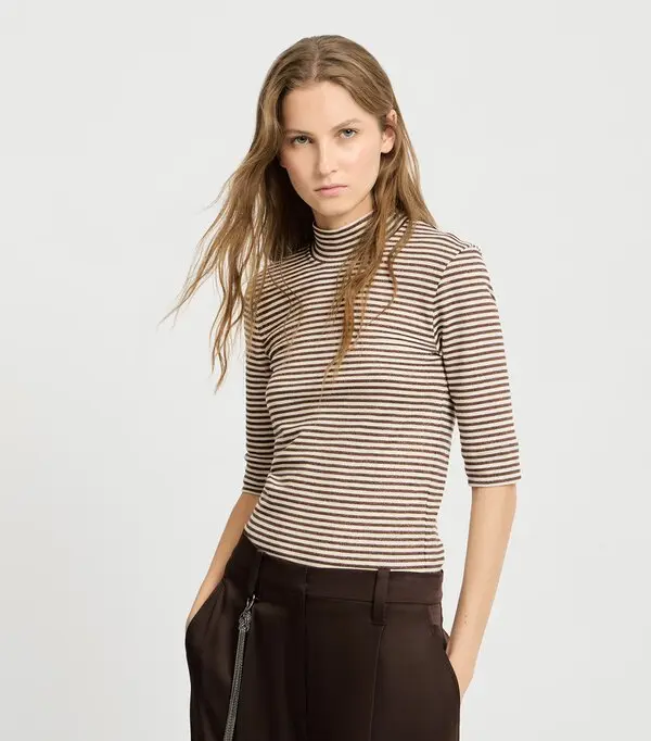 Brunello Cucinelli Virgin Wool-blend Sparkling Stripe T-shirt