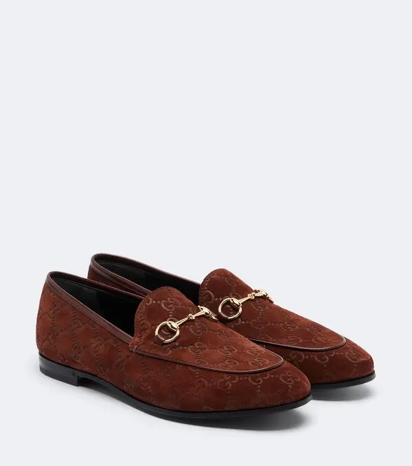 Gucci Jordaan Horsebit Gg Suede Loafers