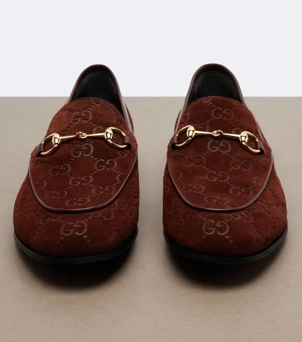 Gucci Jordaan Horsebit Gg Suede Loafers