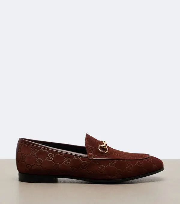 Gucci Jordaan Horsebit Gg Suede Loafers