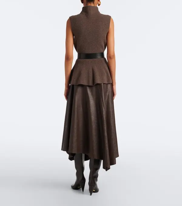 Ralph Lauren Cecilie Asymmetric Leather Midi Skirt