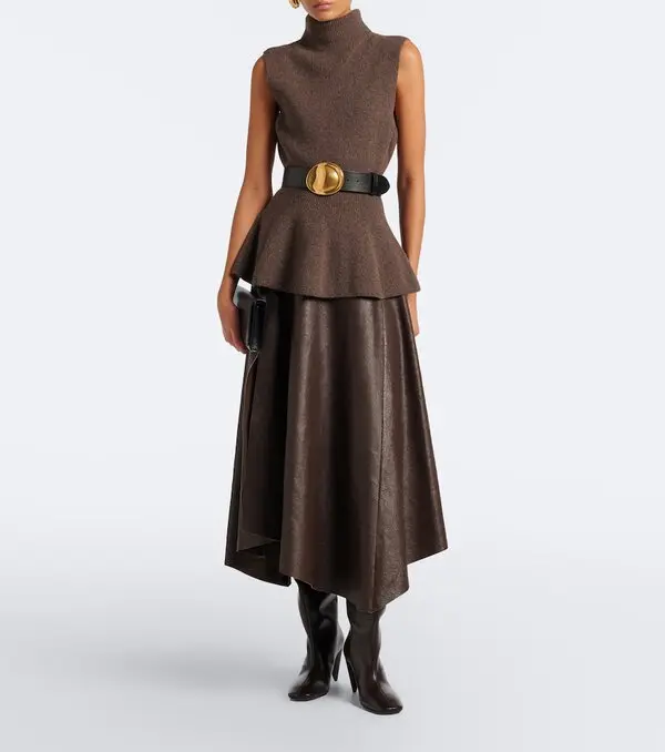 Ralph Lauren Cecilie Asymmetric Leather Midi Skirt