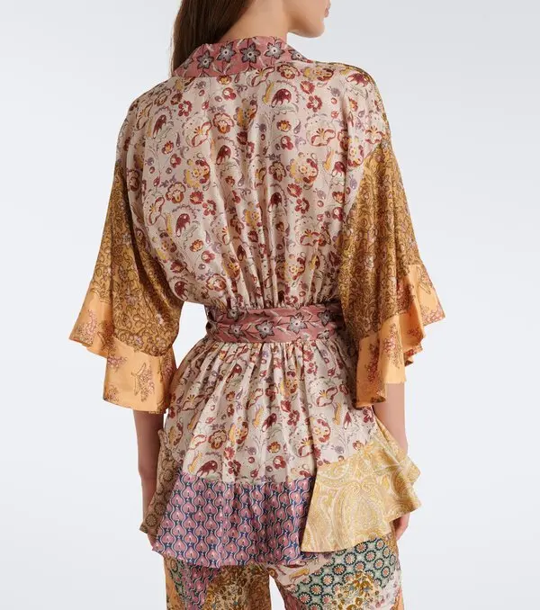 Zimmermann Fairlight Printed Silk Habotai Wrap Top