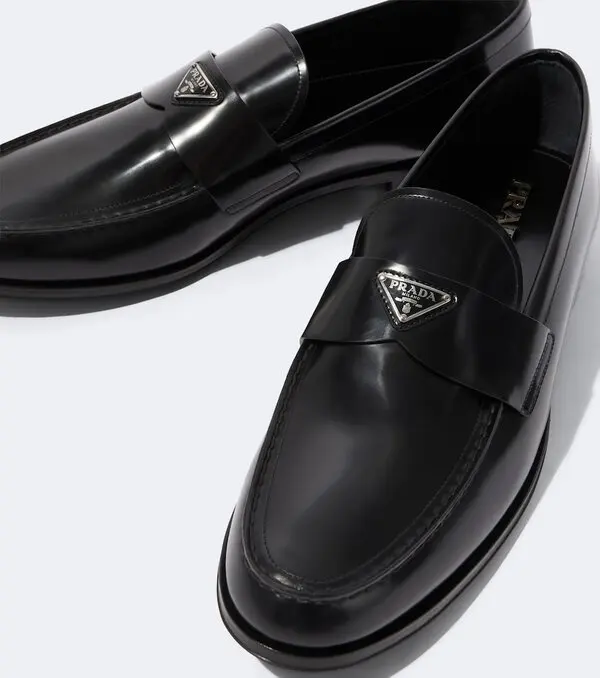 Prada Logo Leather Loafers