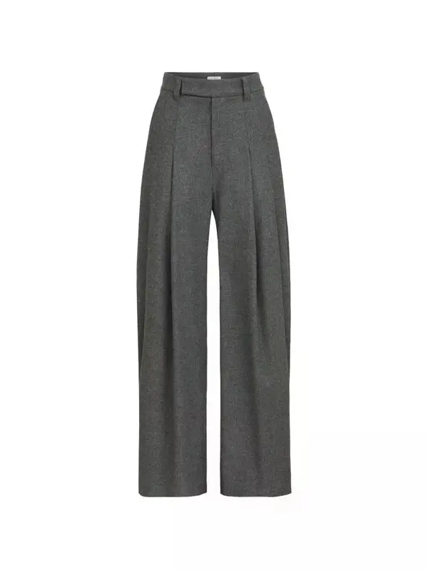 Brunello Cucinelli Virgin-wool And Cashmere-twill Flannel Pleated Barrel Trousers With Monili - Grey