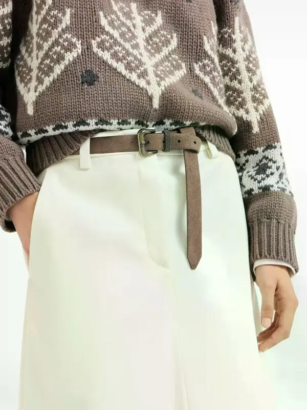 Brunello Cucinelli Sparkling Textured Leather Belt With Monili