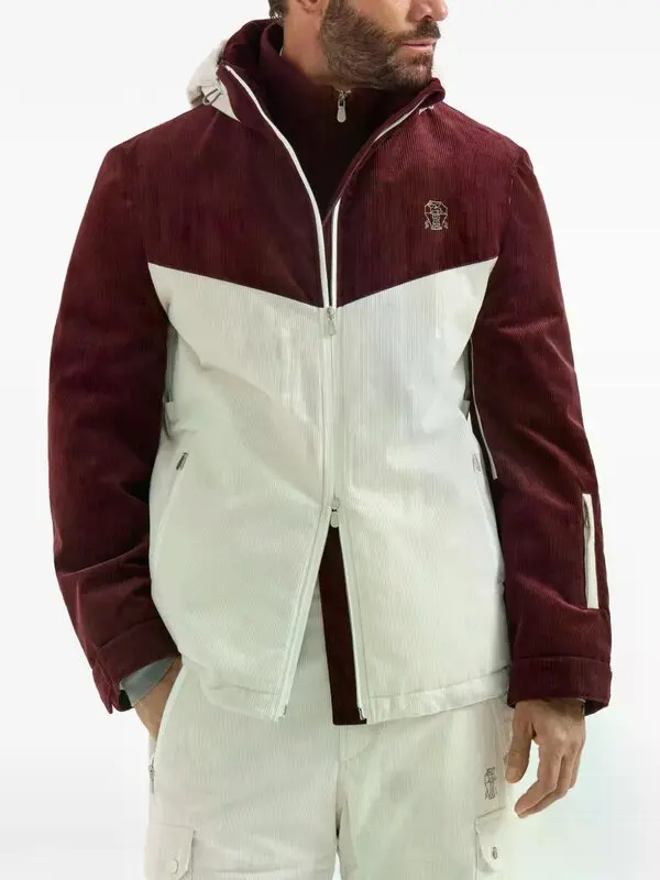 Brunello Cucinelli Bonded Corduroy Hooded Mountain Jacket With Thermore® Padding And Logo
