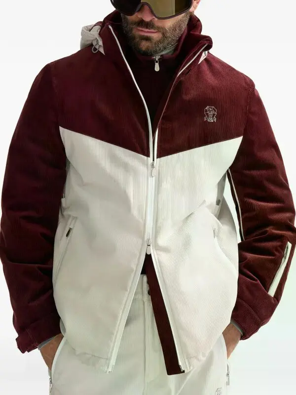 Brunello Cucinelli Bonded Corduroy Hooded Mountain Jacket With Thermore® Padding And Logo