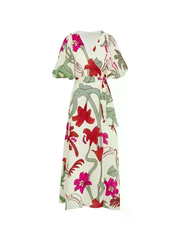 Juan De Dios Ermita Floral-print Linen Maxi Dress - Neutrals
