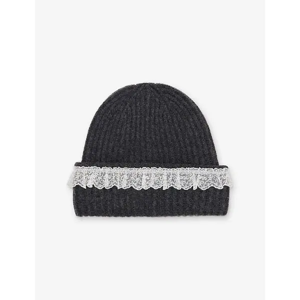 GANNI Compact Lace-edge Trim Wool Beanie