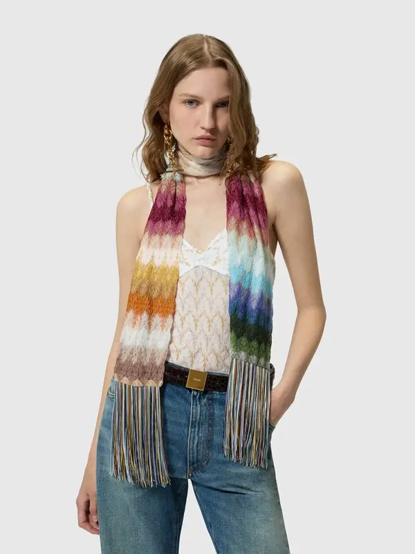 Missoni Viscose Lace Motif Scarf With Fringes