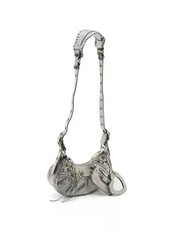Balenciaga Xs Le Cagole Rhinestone Cross Body Bag - Silver