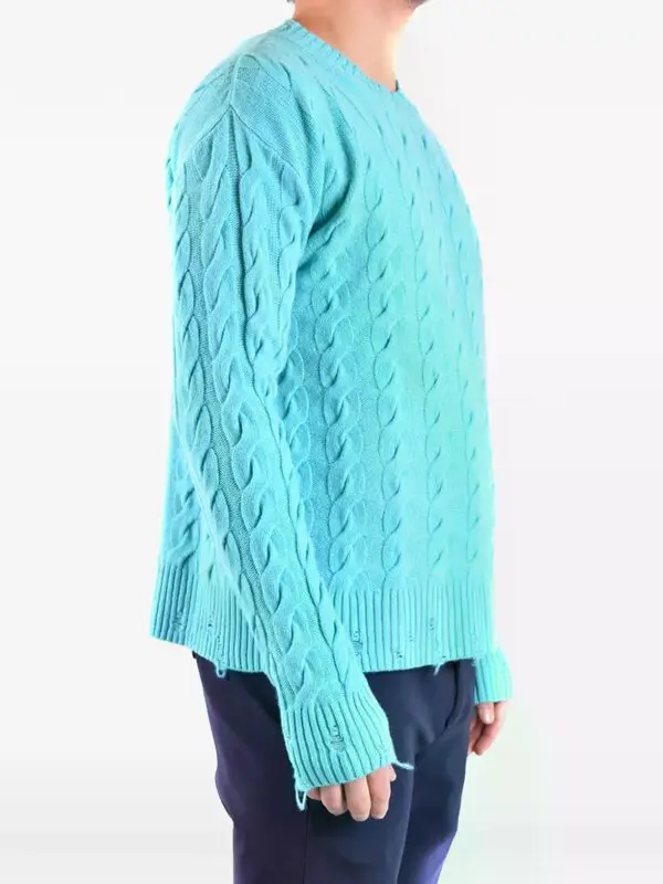LANEUS Distressed Cable-knit Sweater - Blue