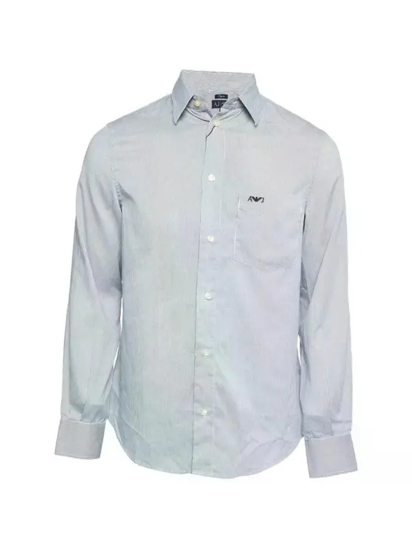 ARMANI Striped Embroidered-logo Shirt - Blue