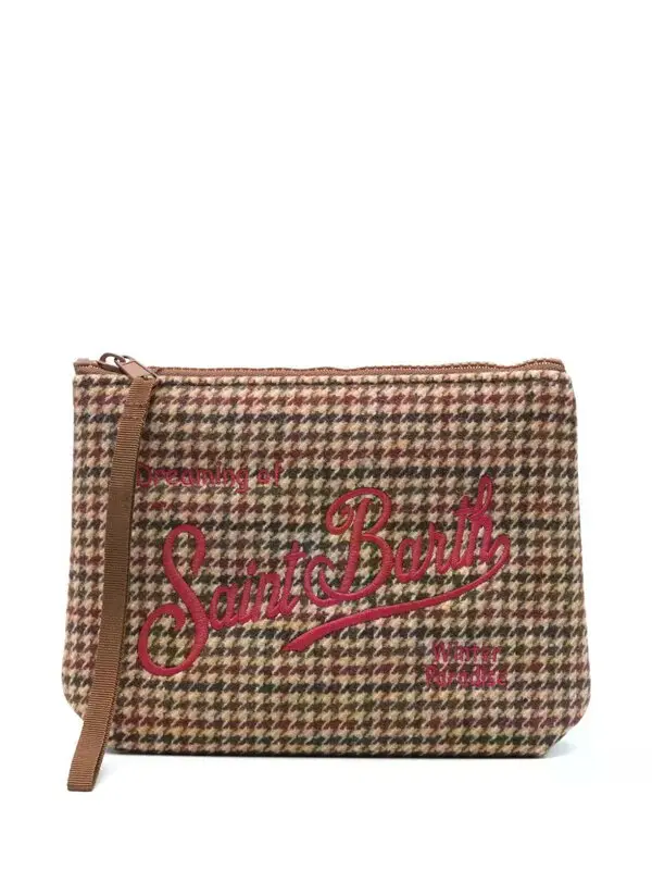 MC2 SAINT BARTH Aline Houndstooth Embroidered Clutch Bag - Neutrals