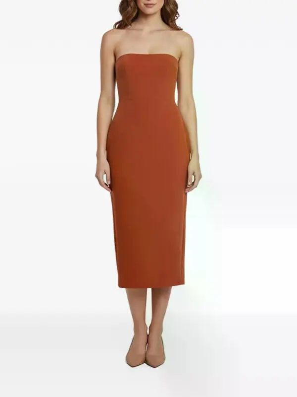 Alex Perry Strapless Crepe Midi Dress - Orange