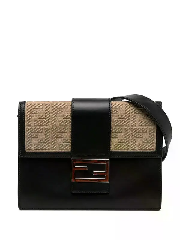 Fendi 2010-2026 Calfskin And Canvas Ff 1974 Flat Baguette Crossbody Bag - Black