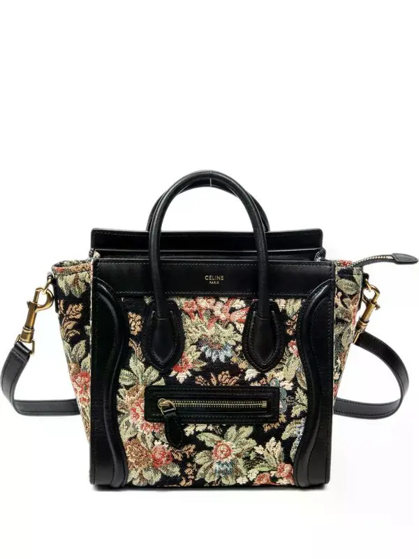 Celine Nano Luggage Embroidered Tote Bag - Black