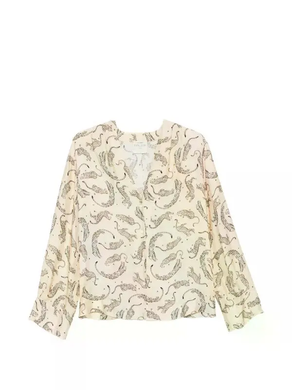 FORTE_FORTE V-neck Leopard-print Shirt - Neutrals