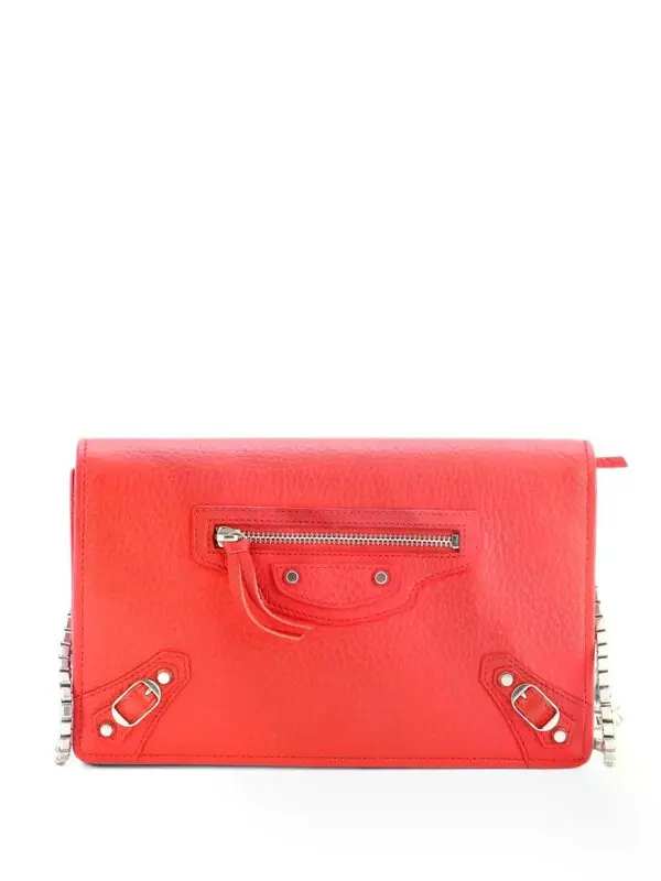 Balenciaga City Classic Studs Wallet On Chain Leather Small Crossbody Bag - Red
