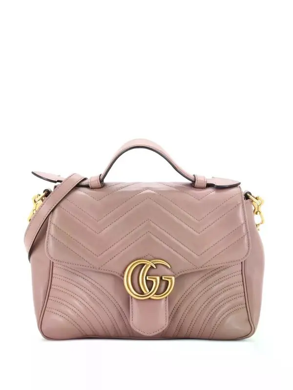 Gucci Gg Marmont Top Handle Flap Bag Matelasse Leather Small Satchel - Neutrals