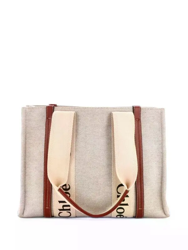 Chloé Woody Canvas With Leather Medium Tote Bag