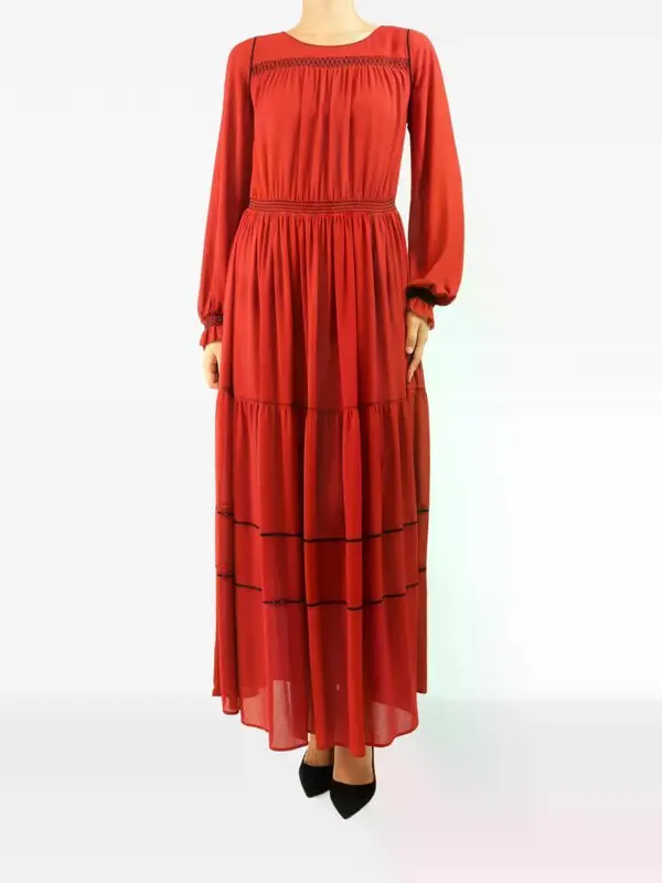 See By Chloé Smocked Tiered Maxi Dress - Red
