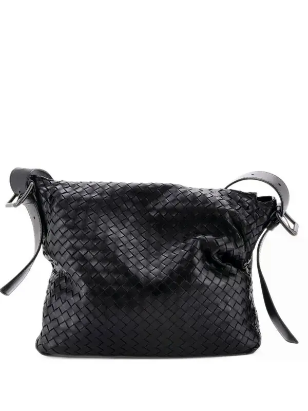 Bottega Veneta Square Flap Messenger Bag Intrecciato Nappa Medium Crossbody Bag - Black