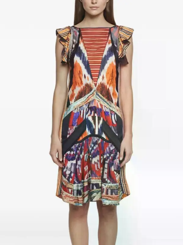 Balenciaga Ikat-print Ruffled Dress - Orange