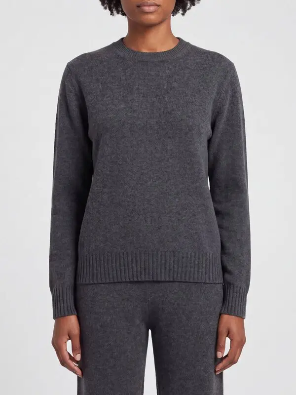 Max Mara Pure Cashmere Crewneck Sweater With Ribbed Trims - Grey