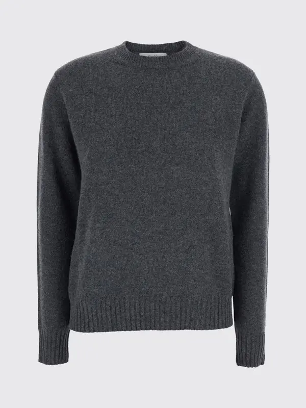 Max Mara Pure Cashmere Crewneck Sweater With Ribbed Trims - Grey