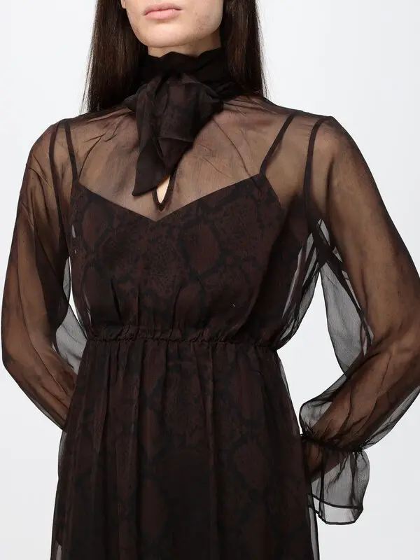 TWINSET Python-print Crêpe Midi Dress With A Pussy-bow Neck
