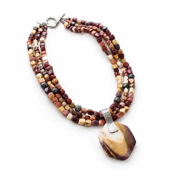 SAÉA Mustard Oxblood And Plum Mookaite Jasper Three-strand Pendant Necklace - Silver