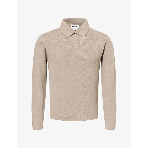 NOBL Wilder Textured Knitted Polo Jumper - Beige