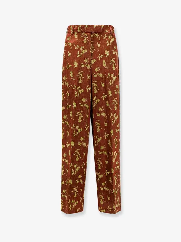 Dries Van Noten Viscose Blend Trousers With Floral Pattern