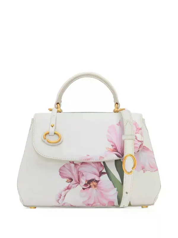 Oscar De La Renta Mini Poppy Floral-print Leather Cross Body Bag - White