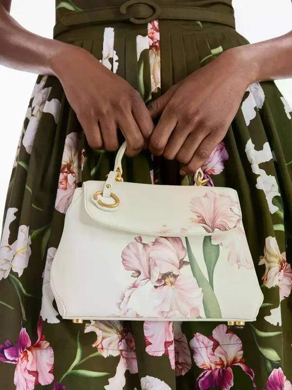 Oscar De La Renta Mini Poppy Floral-print Leather Cross Body Bag - White