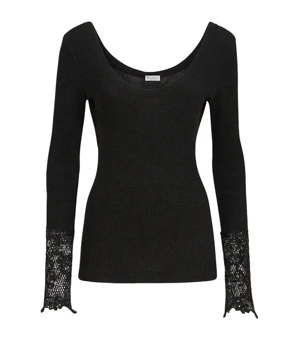 Brunello Cucinelli Wool Lace-cuff Sweater - Black