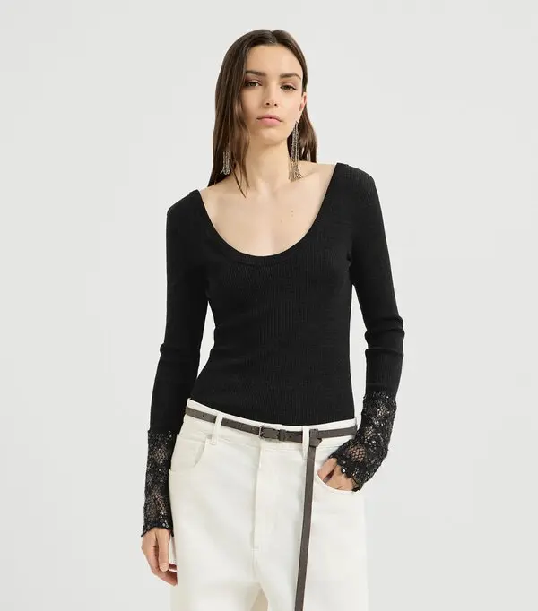 Brunello Cucinelli Wool Lace-cuff Sweater