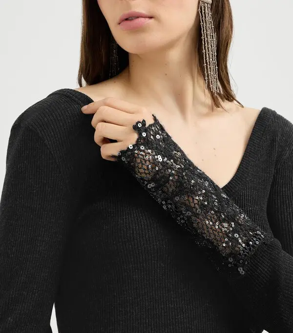 Brunello Cucinelli Wool Lace-cuff Sweater