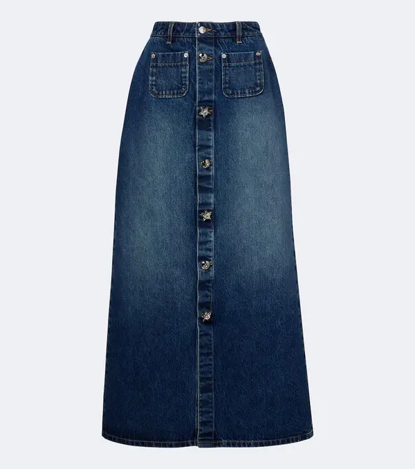 Dolce & Gabbana Embellished Faded Denim Maxi Skirt