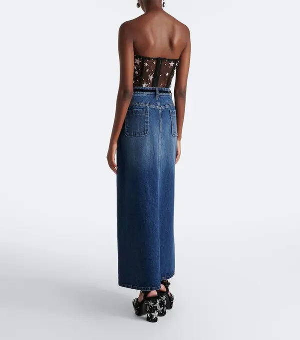 Dolce & Gabbana Embellished Faded Denim Maxi Skirt