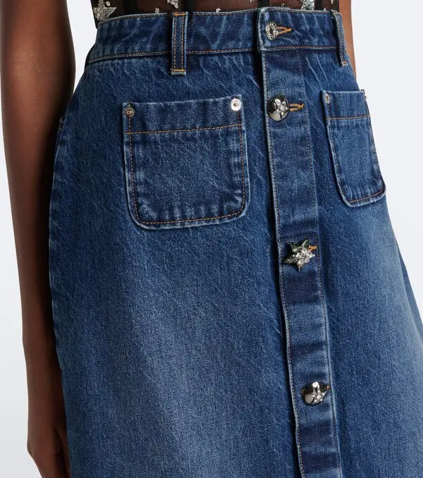Dolce & Gabbana Embellished Faded Denim Maxi Skirt