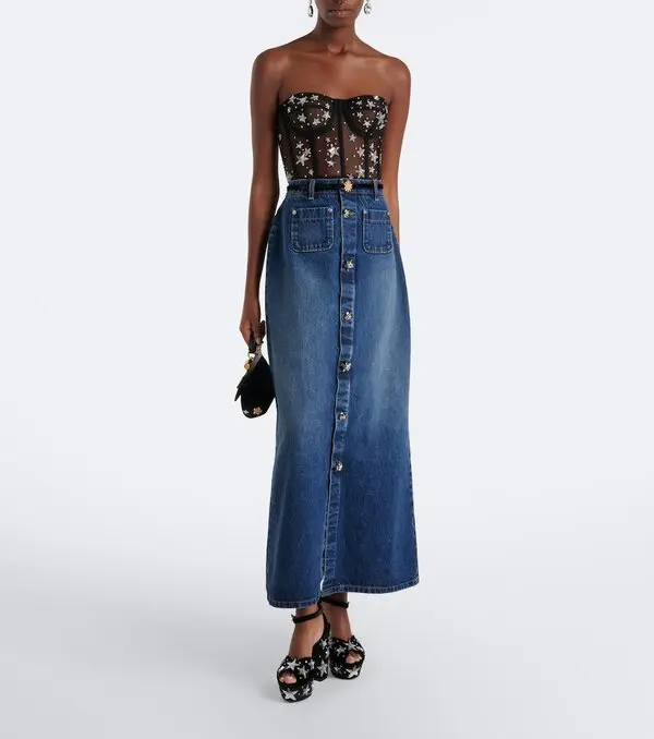 Dolce & Gabbana Embellished Faded Denim Maxi Skirt
