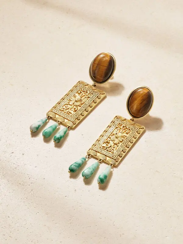 Juju Vera Penelope Gold Vermeil, Tiger's Eye And Jade Earrings - Multi